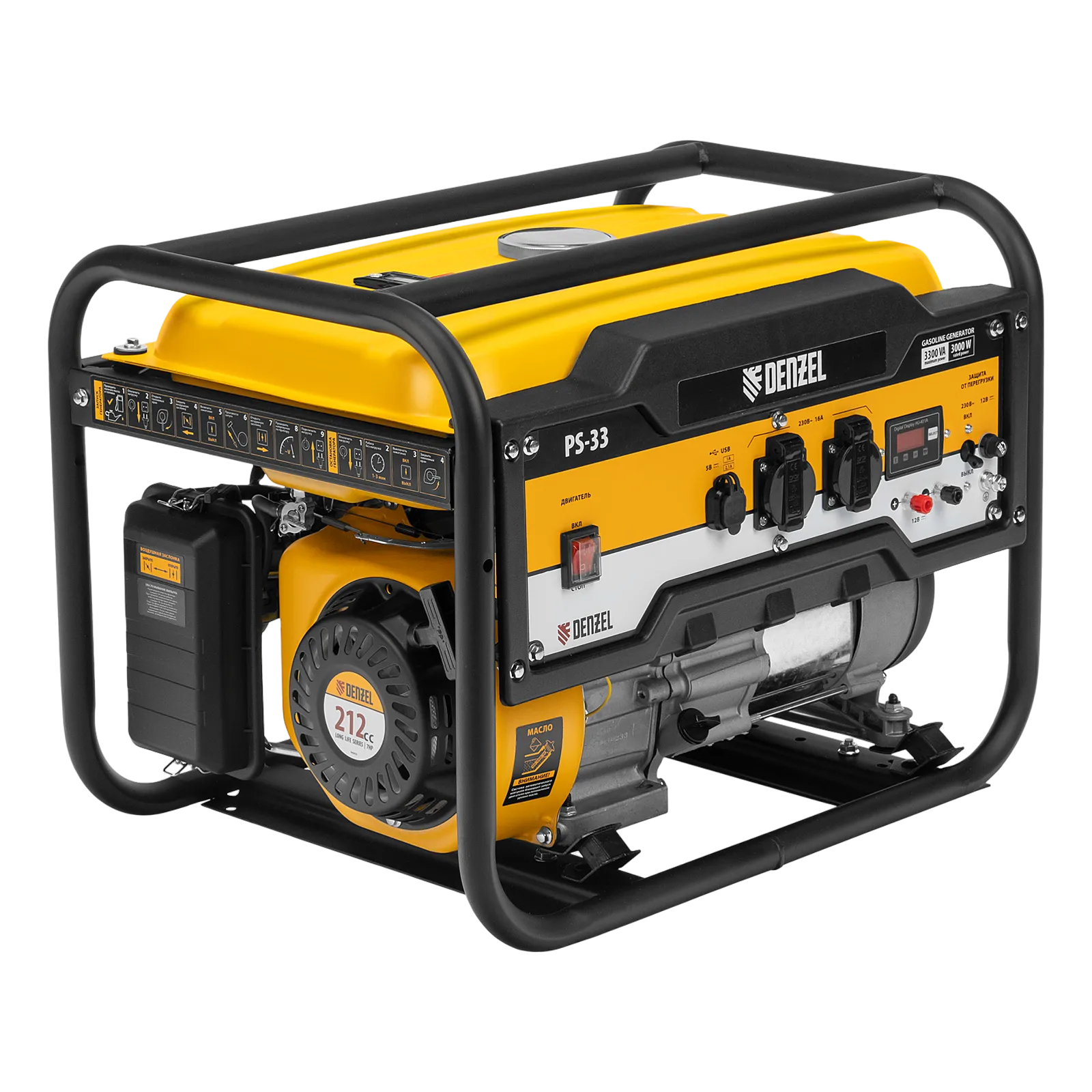 Генератор бензиновый DENZEL PS 33, 3.3 кВт, 230 В, 15 л, ручной старт ...