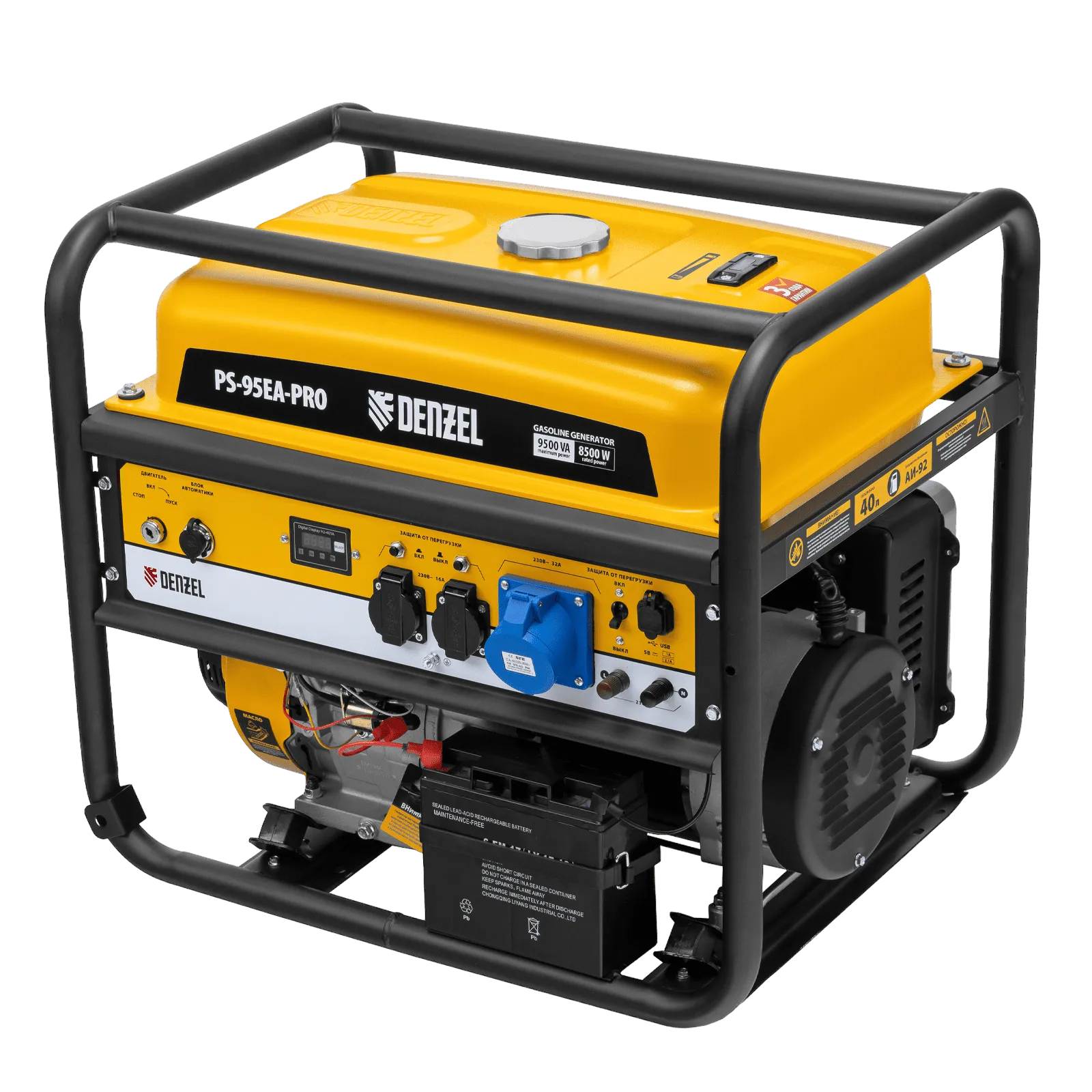 Генератор бензиновый DENZEL PS-95EA-PRO, 9,5 кВт, 230 В, 40 л, разъем ...
