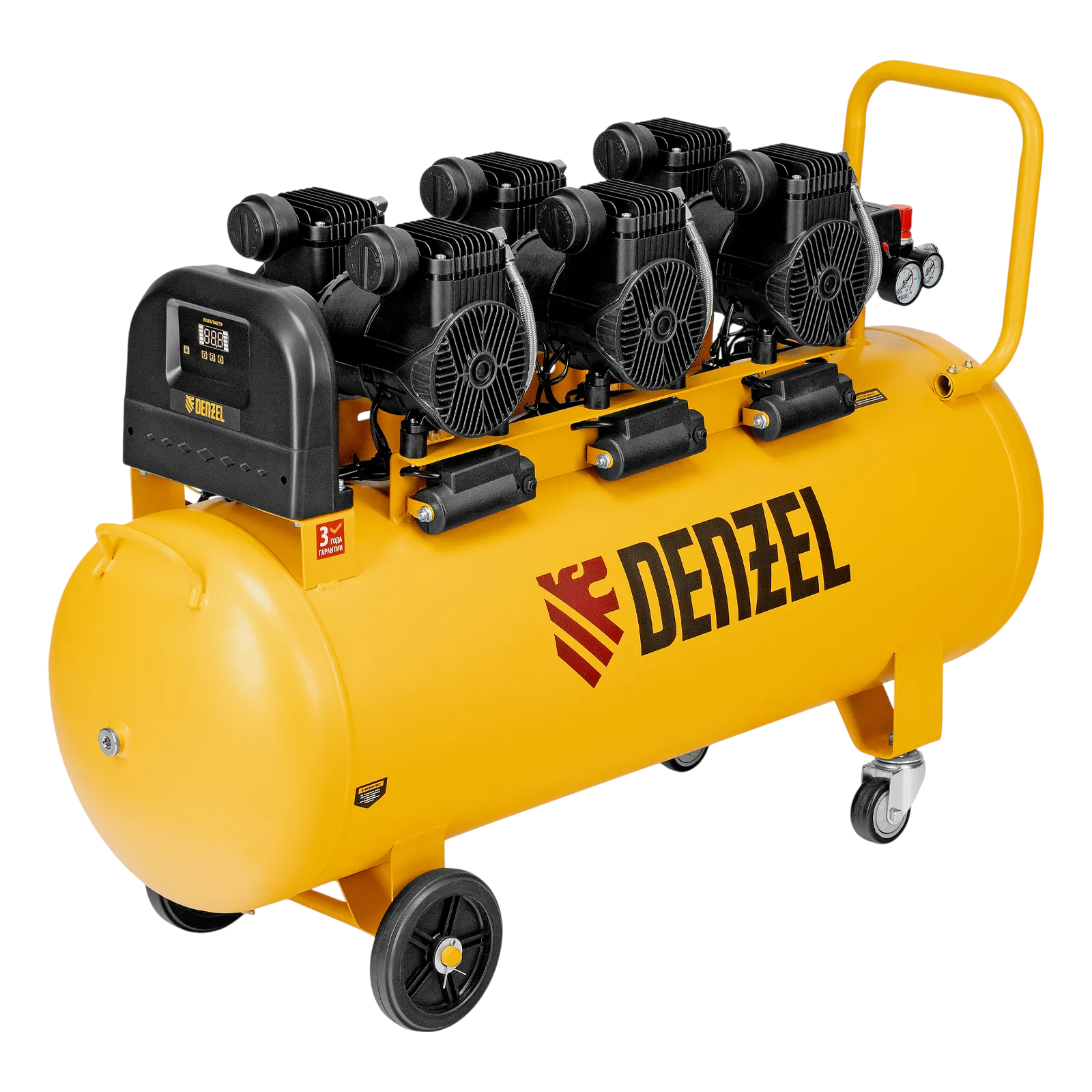 Компрессор безмасл. малошумн. DENZEL DLP-4500/150, 4,5 кВт, 3х1,5 кВт ...