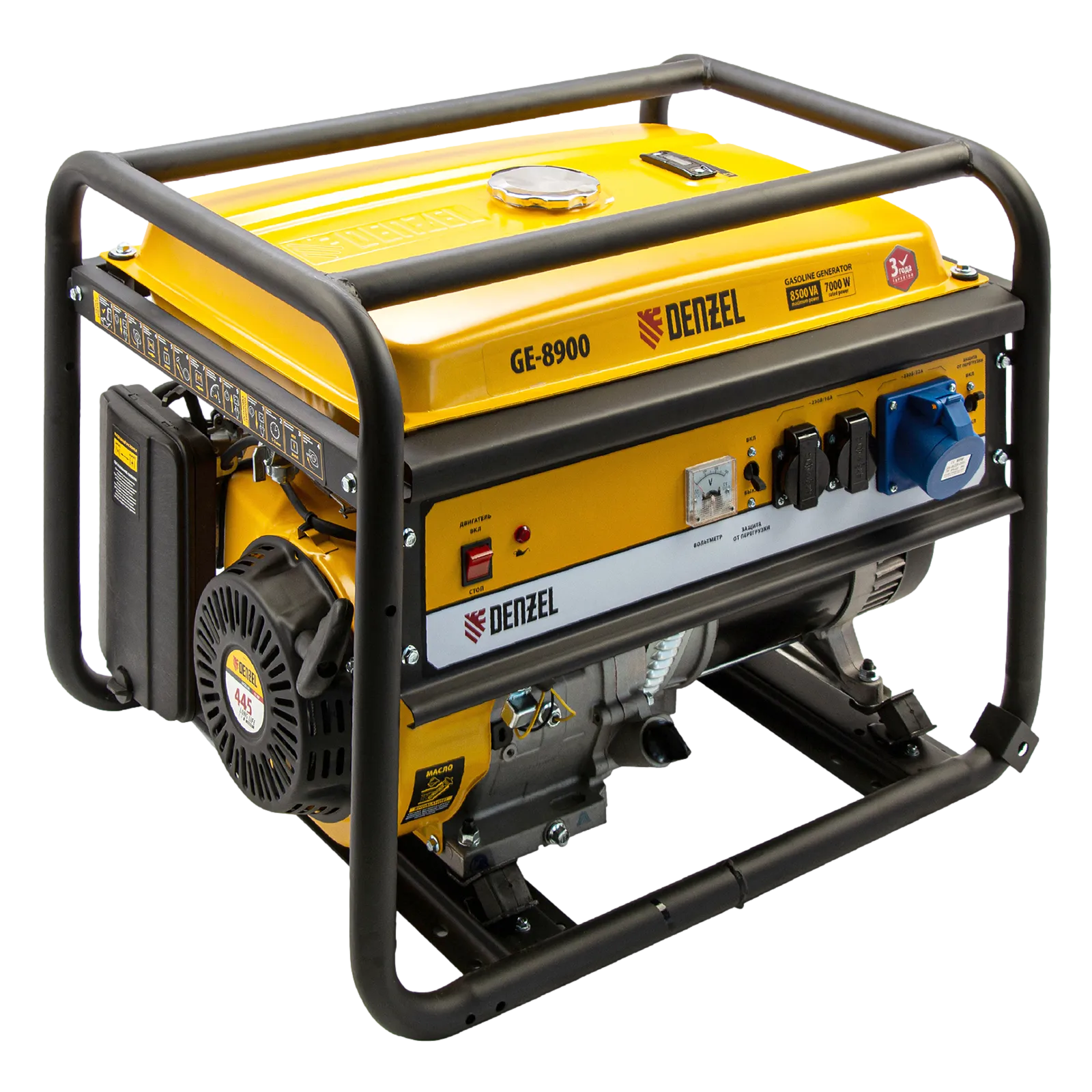 Генератор бензиновый DENZEL GE 8900, 8.5 кВт, 220 В/50 Гц, 25 л, ручной ...